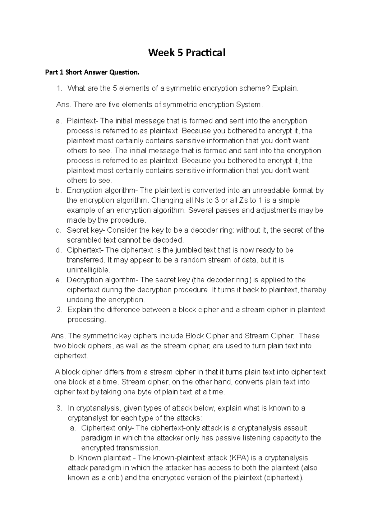 Practical 5 and 6 - Week 5 Practical Part 1 Short Answer Question. What ...