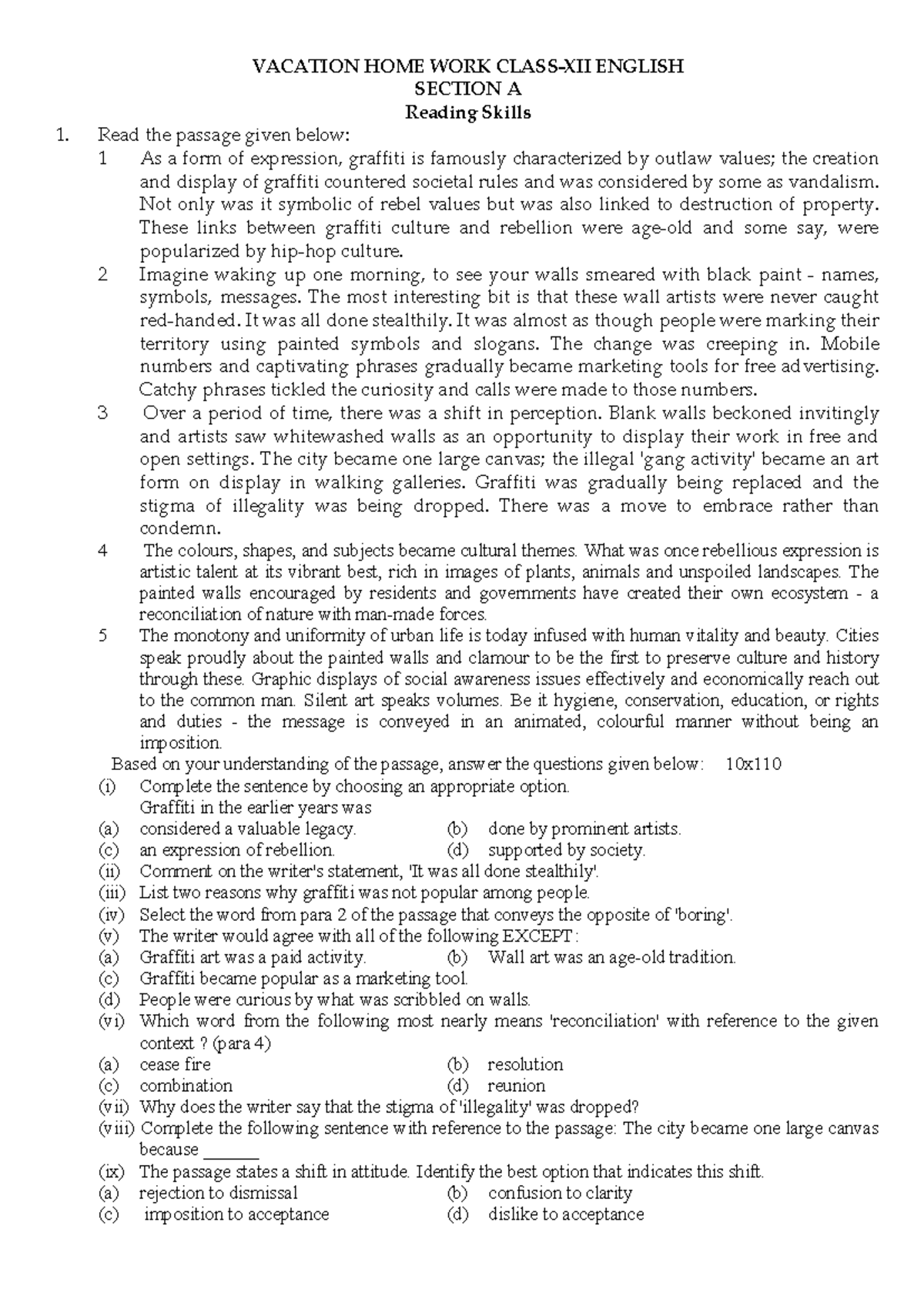 Vacation Home Work for Class XII - English Assignments & Skills - Studocu