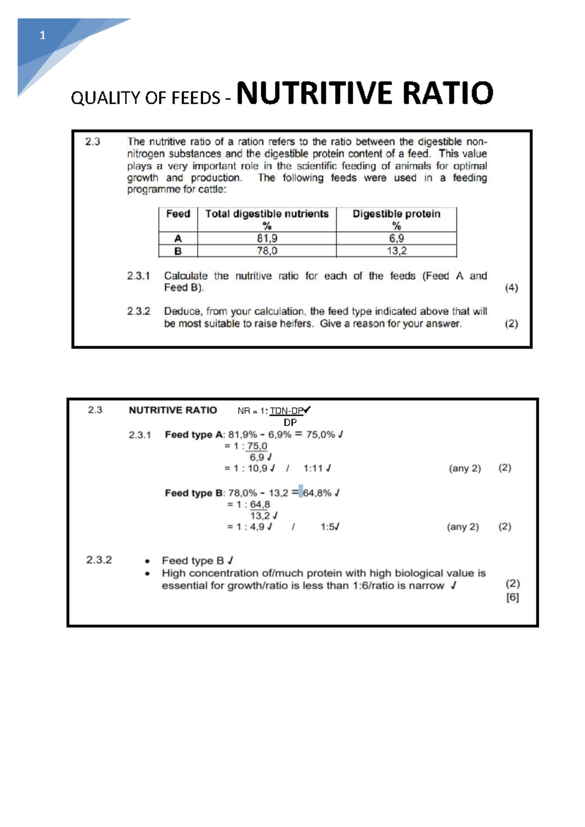 BCM Agricultural Sciences: Nutritive Ratio Revision for Question 2 P1 ...