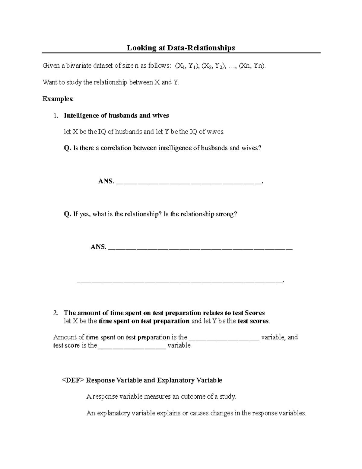 Analyzing Relationships in Bivariate Data: Lecture Notes - Studocu