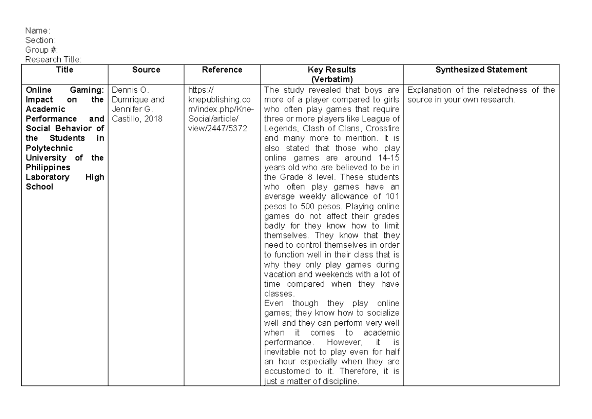 Chapter-2 - EXAMPLE OF CHAPTER 2 - Name: Section: Group #: Research ...