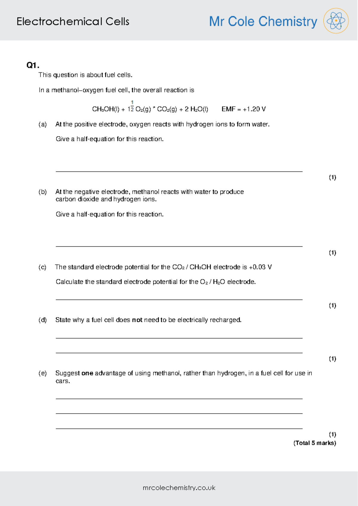 Electrochemical Cells Quiz Pack 1 - Questions and Answers - Studocu
