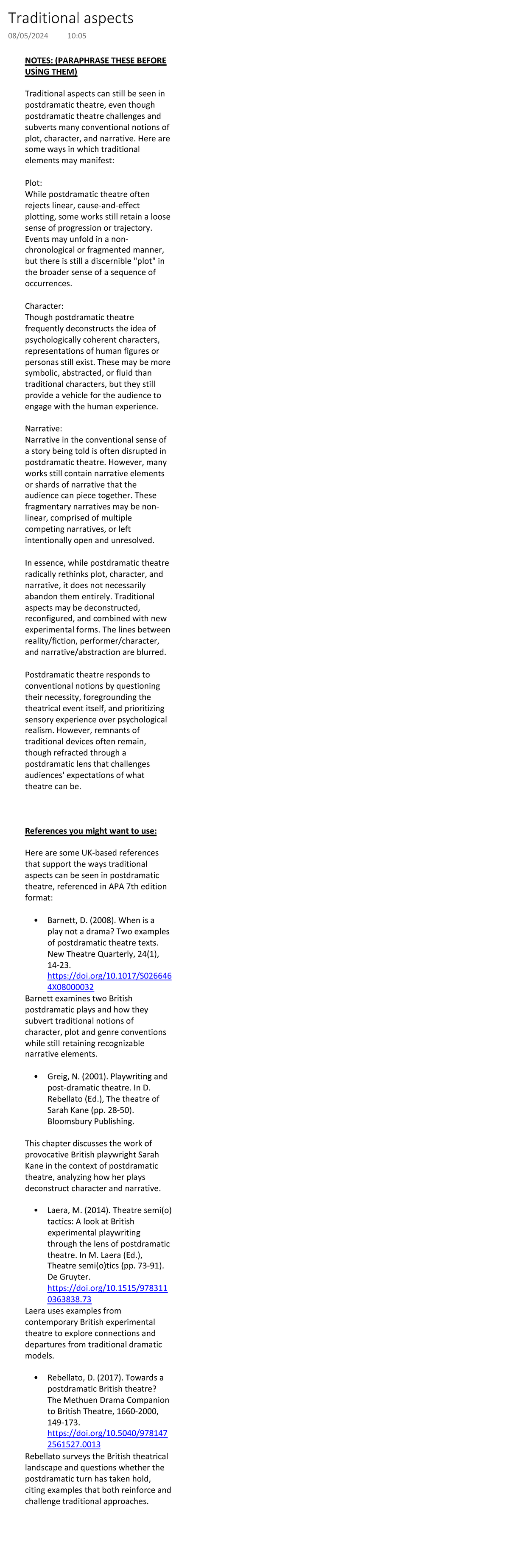 Traditional aspects - NOTES: (PARAPHRASE THESE BEFORE USİNG THEM ...