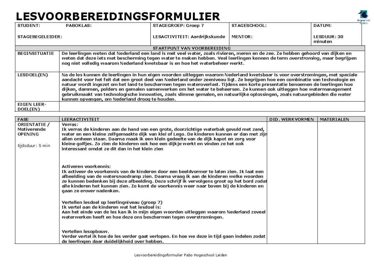 Lesvoorbereiding Aardrijkskunde Groep 7: Waterbeheer in Nederland ...