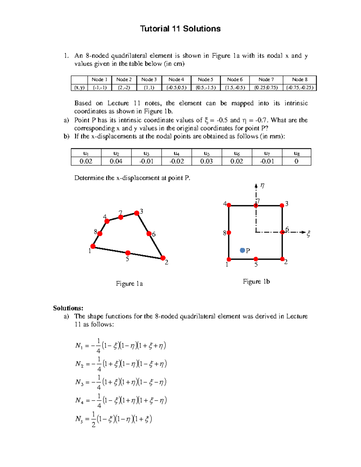 Tutorial 11-Solutions - Tutorial 11 Solutions An 8-noded quadrilateral ...