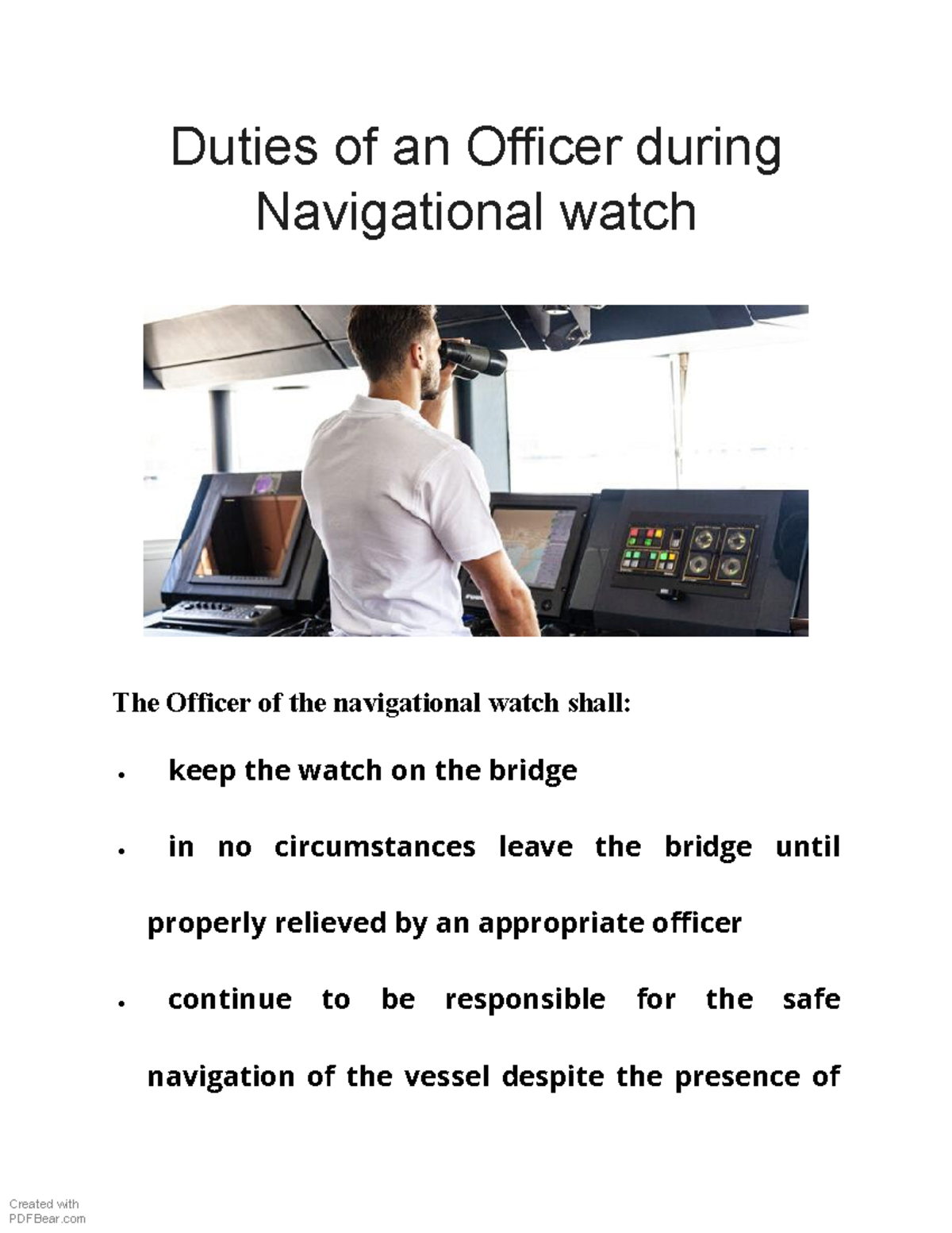Duties of an Officer During Navigational Watch (NAV 101) - Studocu