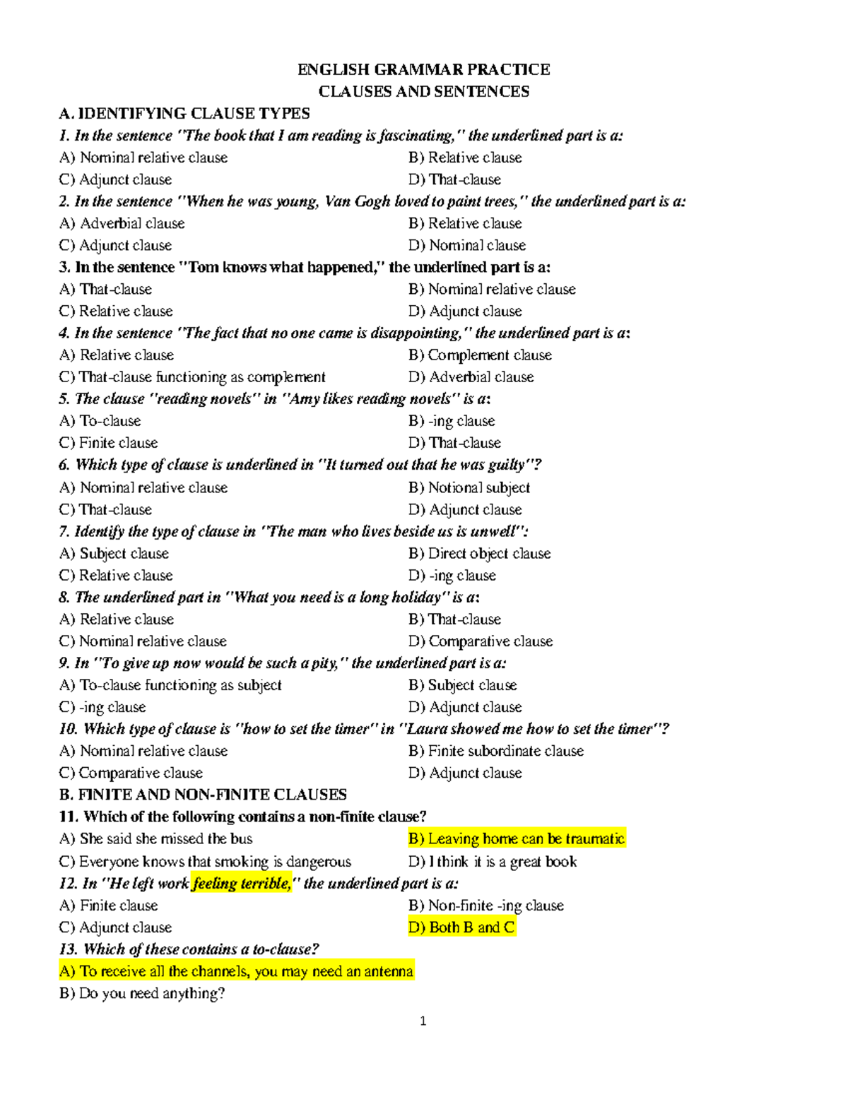 ENGLISH GRAMMAR PRACTICE: CLAUSES AND SENTENCES (ENG 101) - Studocu