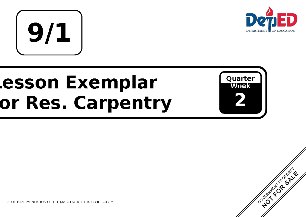 TLE-9 LE: Lesson Exemplar for Residential Carpentry - Quarter 1, Week 2 ...
