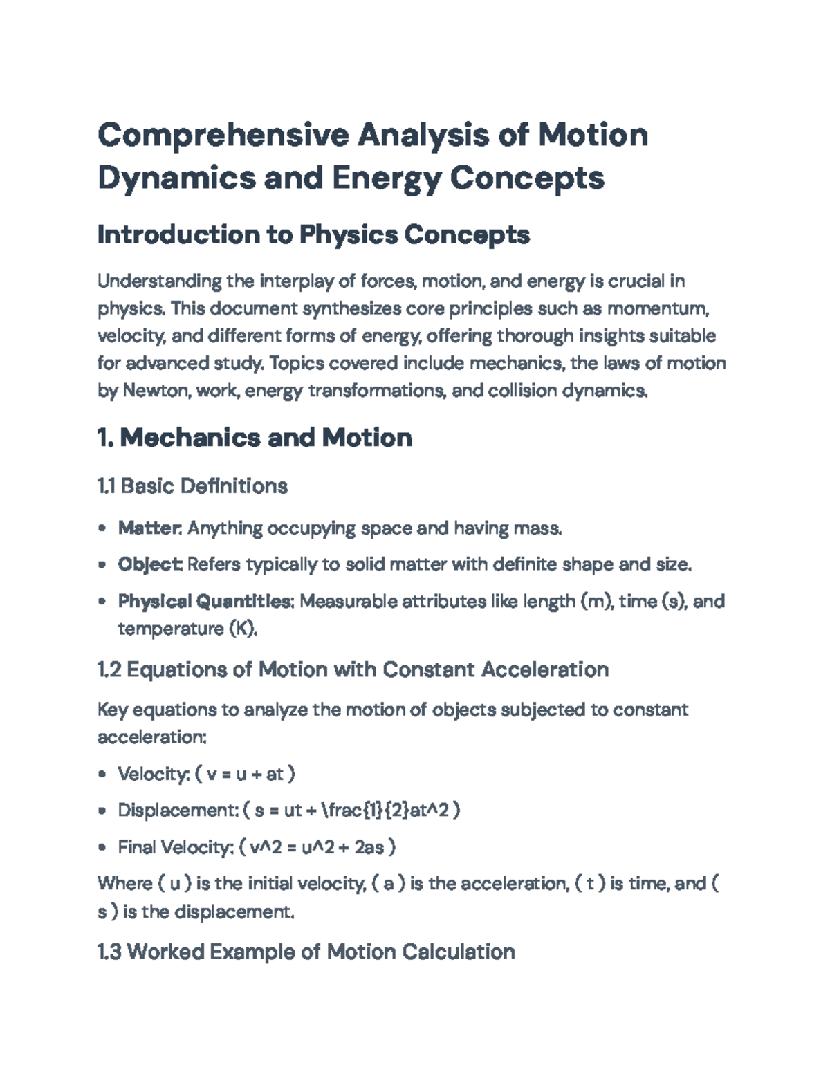 Physics 101: Comprehensive Analysis of Motion, Forces, and Energy ...