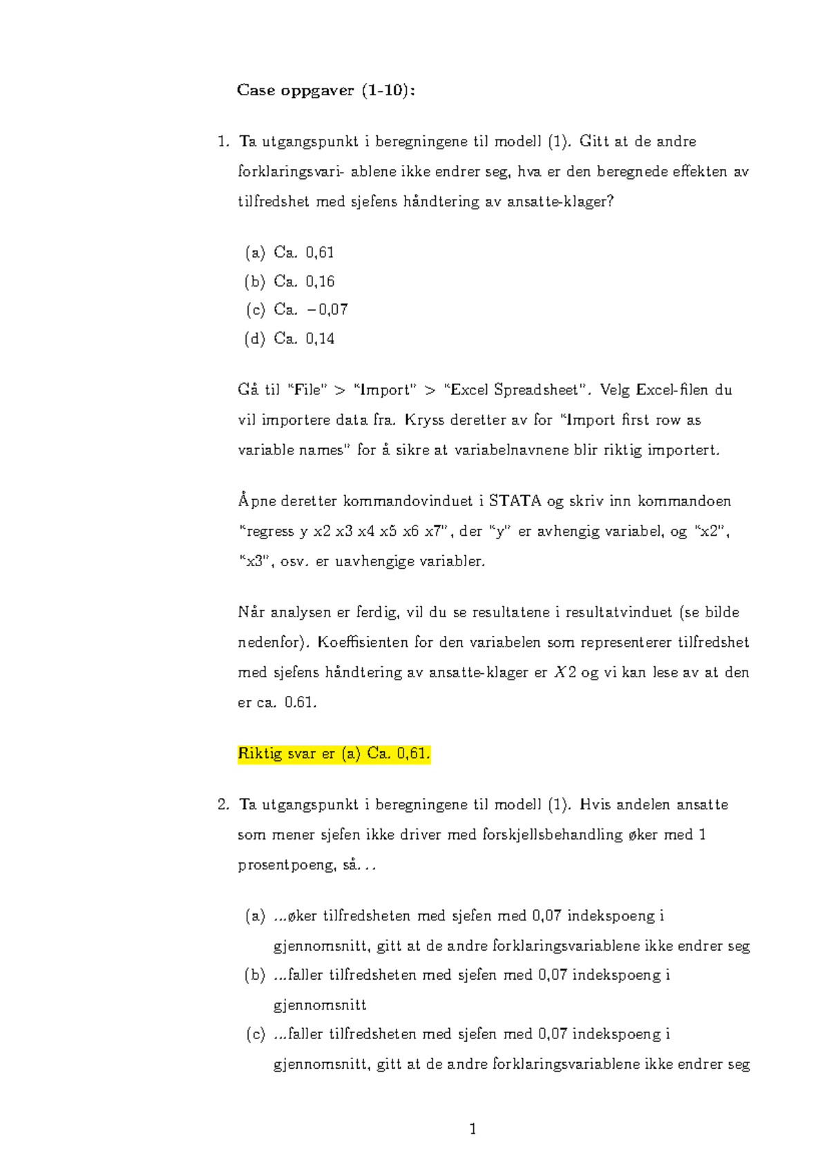 Arbeidskrav 1: Metoder og Statistisk Dataanalyse i Case Oppgaver - Studocu
