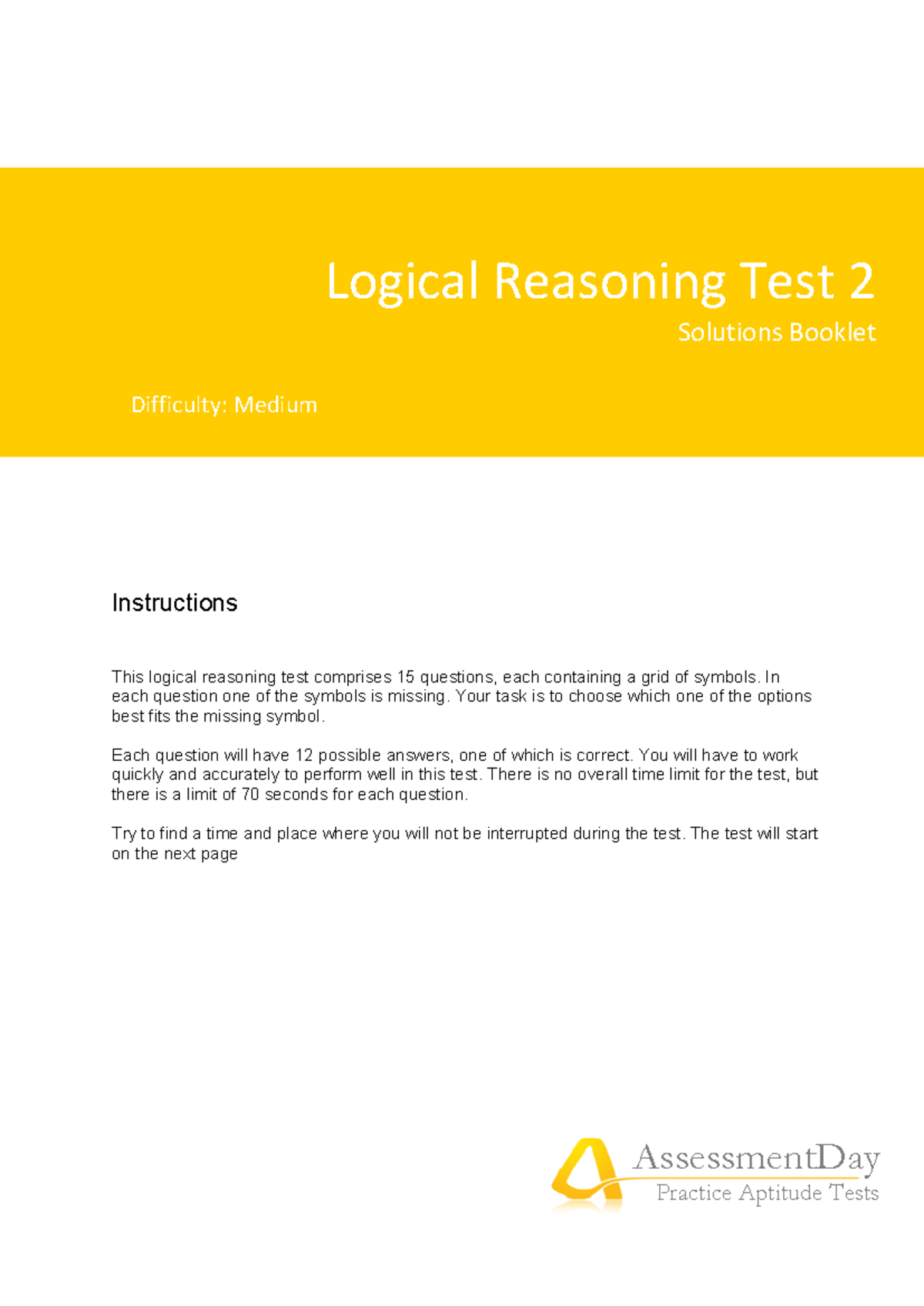 Logical Reasoning Test 2 Solutions Booklet - Medium Difficulty - Studocu