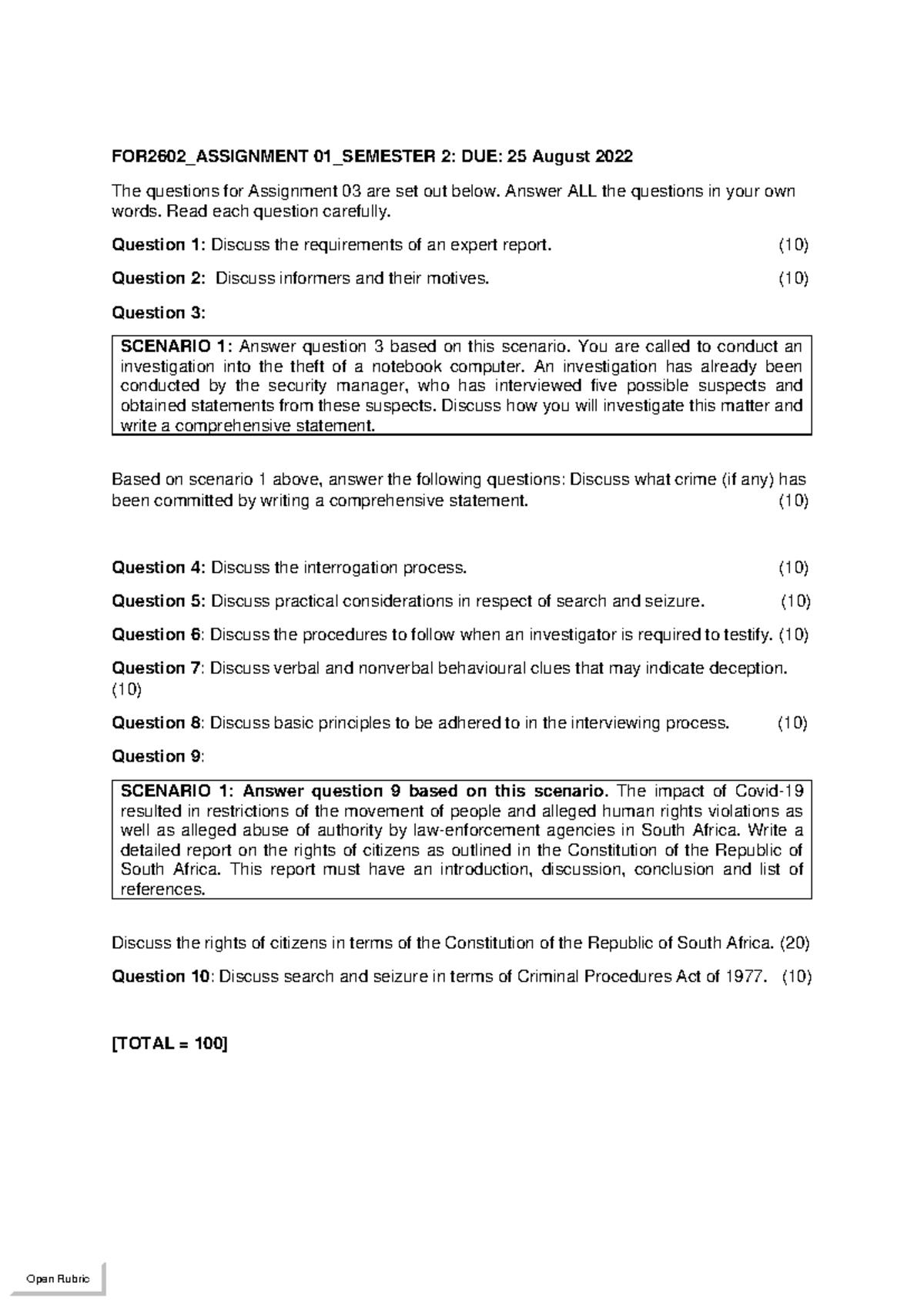 FOR2602 Assignment 01 Semester 2 2022 DUE 2022 08 26 - FOR2602_ASSIGNMENT 01_SEMESTER 2: DUE: 25 ...