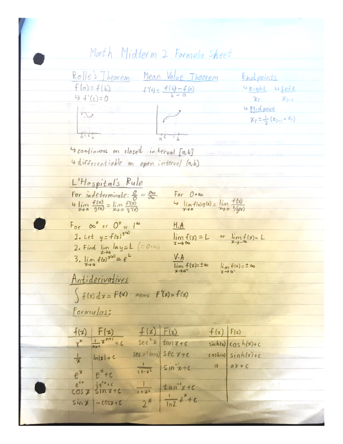 Math Midterm 2 Formula Sheet - Math 1Za3 - McMaster - Studocu