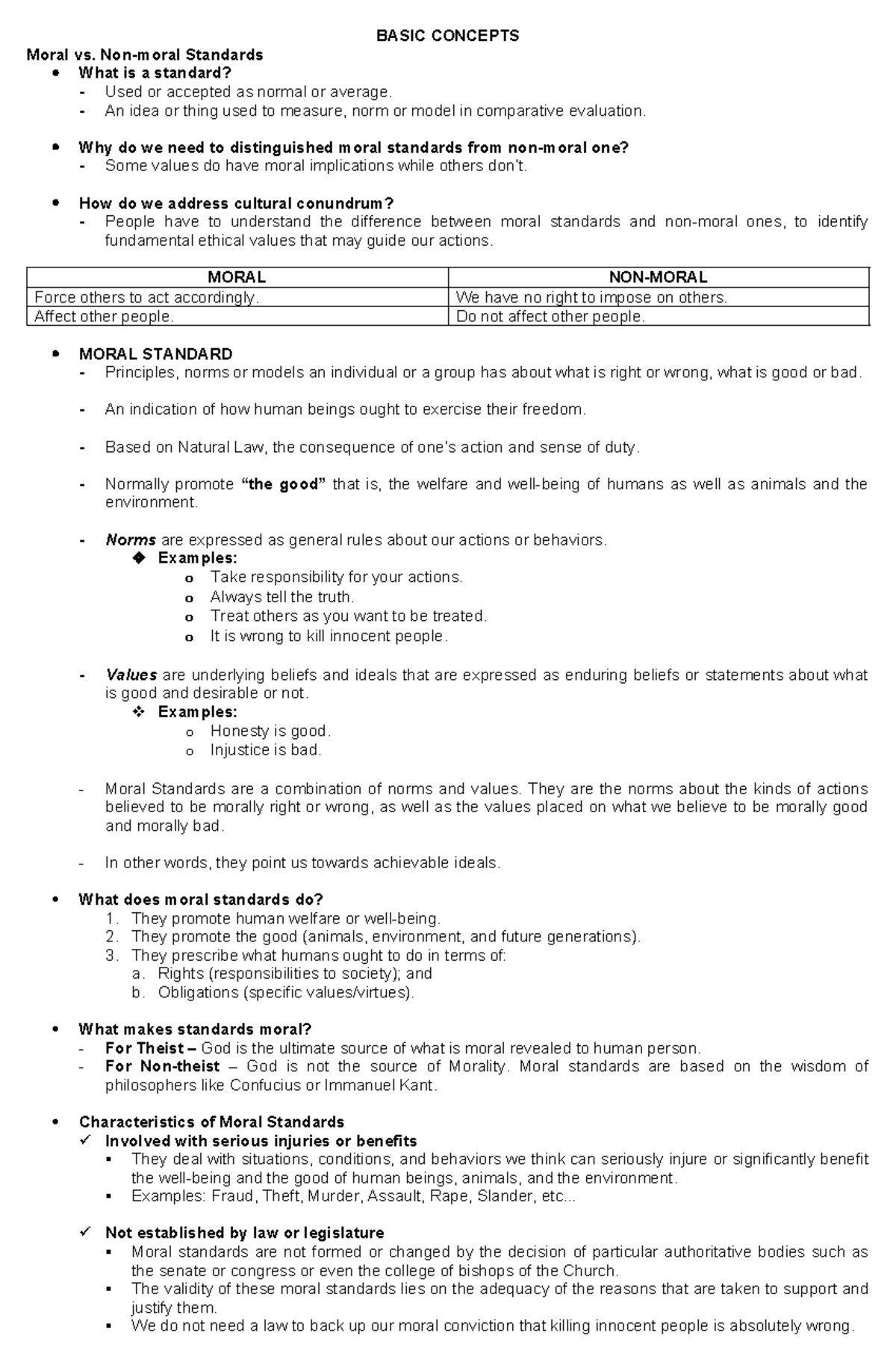 BASIC CONCEPTS OF ETHICS: Moral Standards vs. Conventional Standards ...