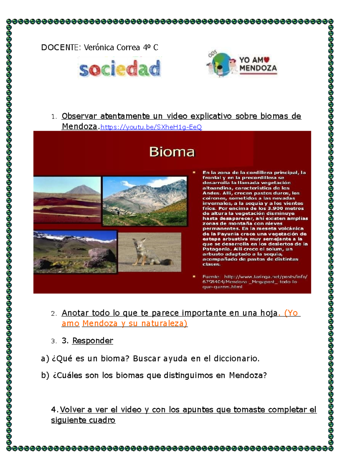 Hoja De Trabajo De Actividades Sobre Biomas