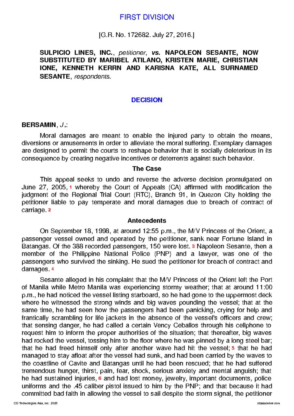 Sulpicio Lines, Inc. v. Sesante: Case Analysis and Decision Review ...