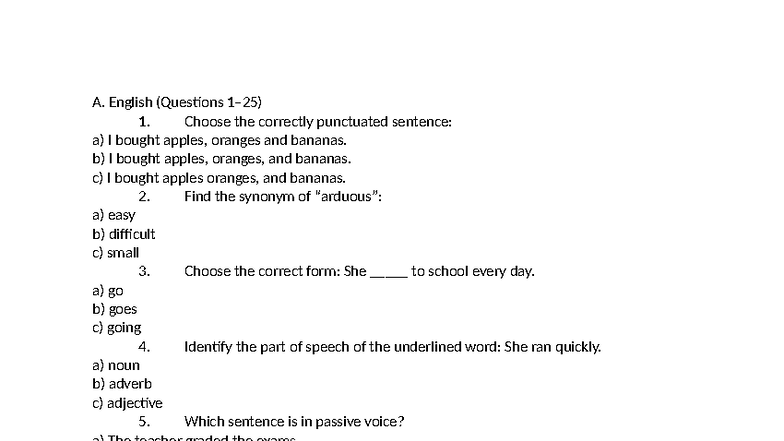 GEN ED DAY 1 - LET Mock Exam Questions (English, Math, Science, Social ...