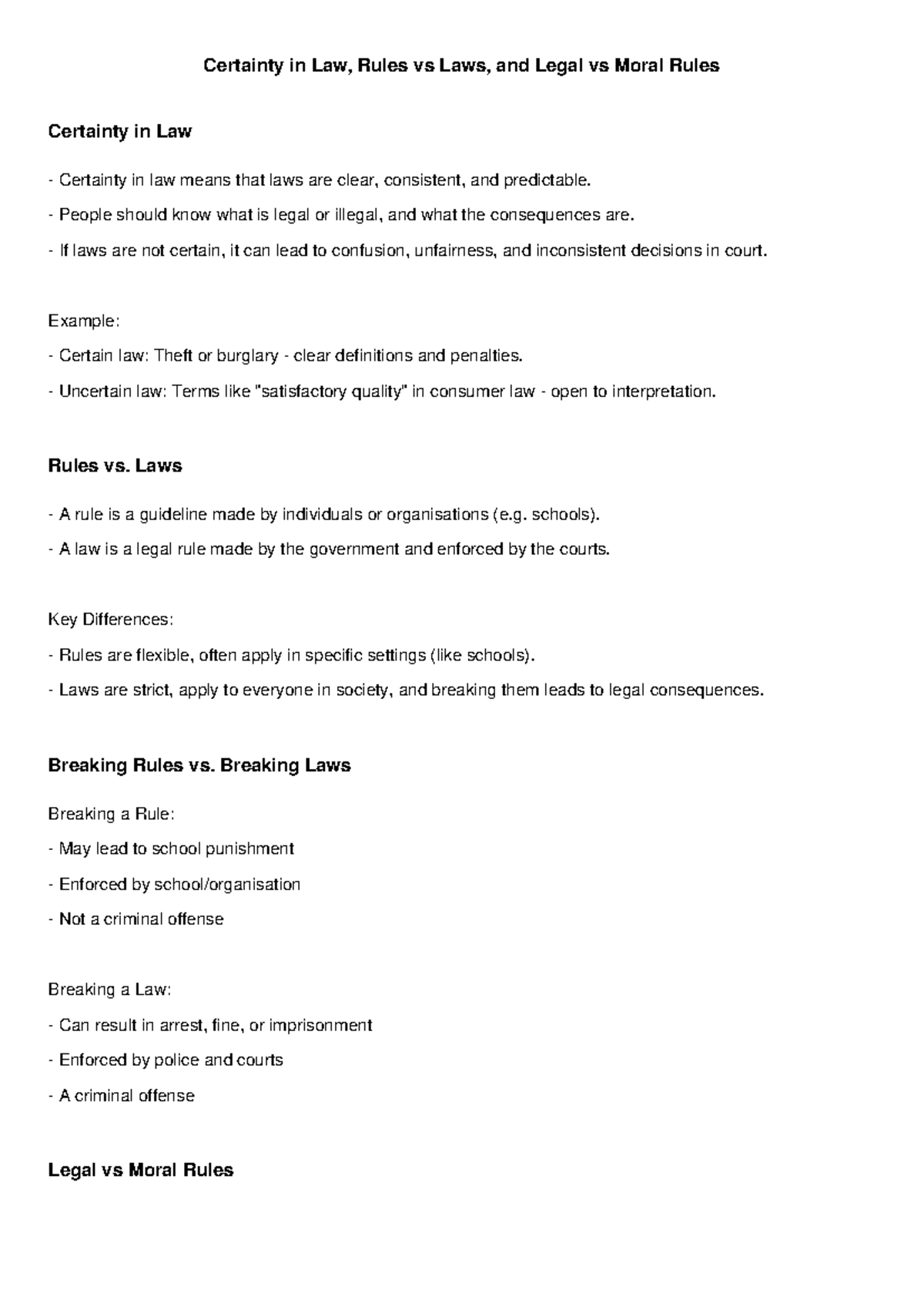 Certainty in law notes: Understanding rules, laws, and moral ...