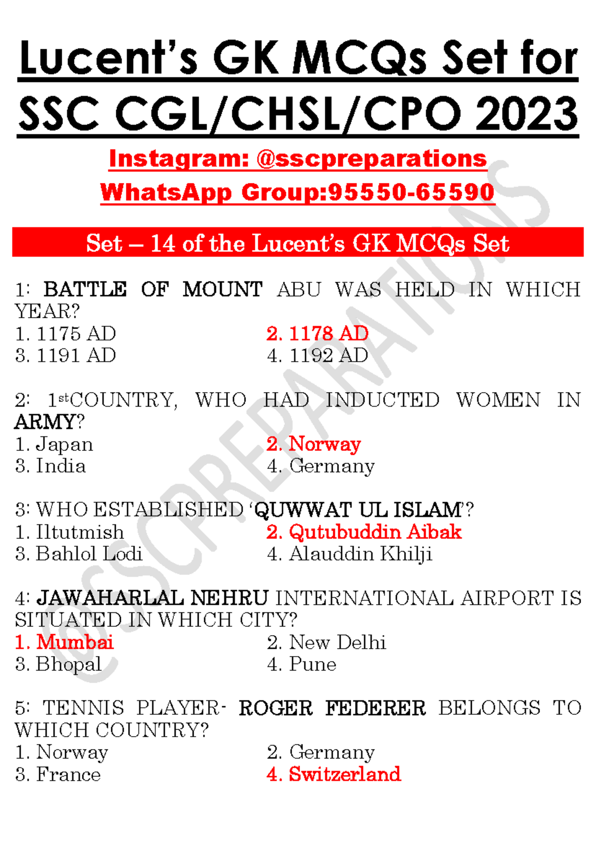 Lucent's GK MCQ Set-14 for SSC CGL/CHSL/CPO 2023 - Studocu