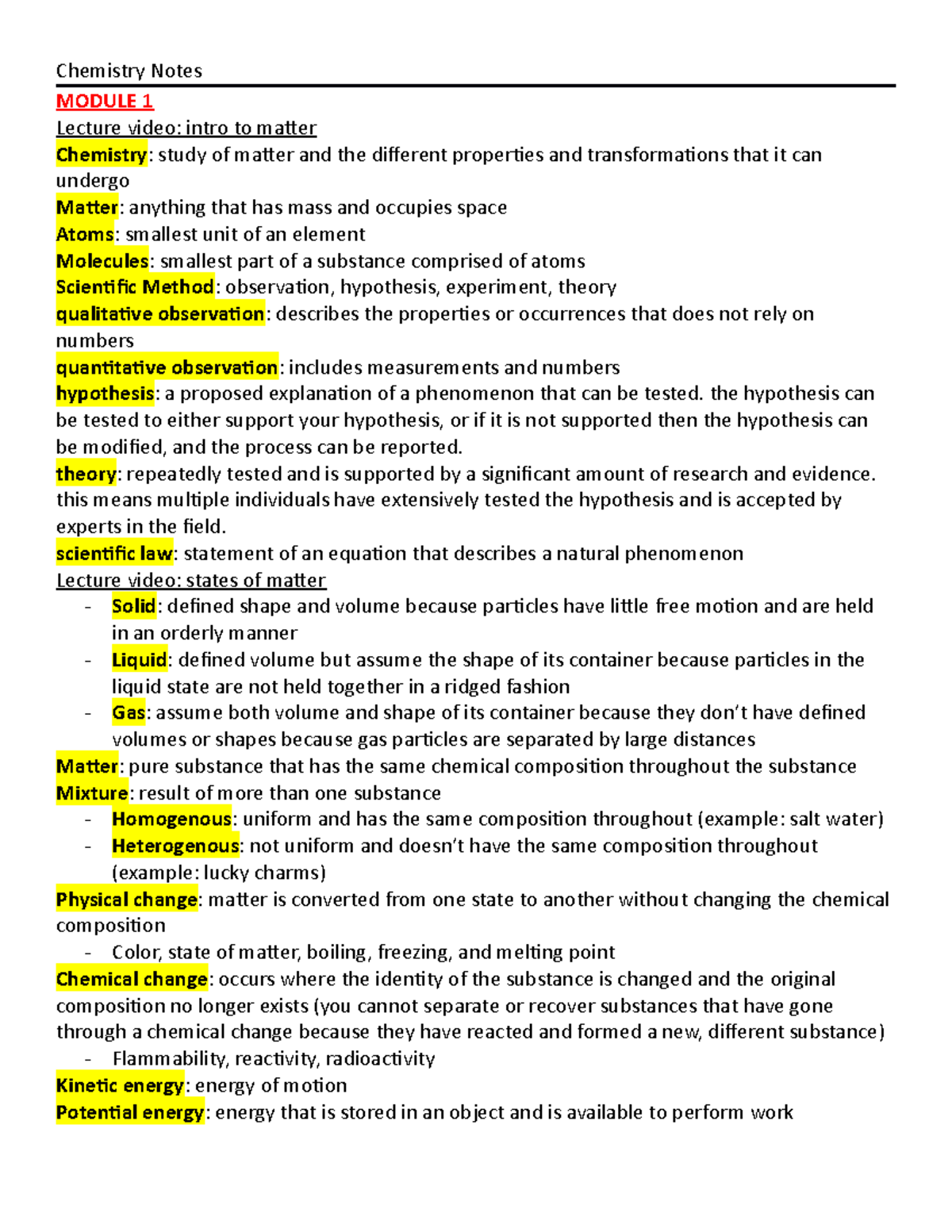 Matter Chemistry Notes