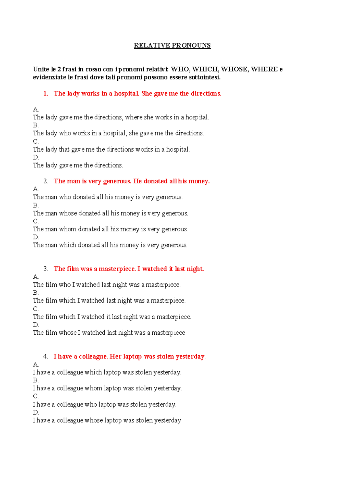 Relative Pronouns Homework: Exercises on WHO, WHICH, WHOSE, WHERE - Studocu