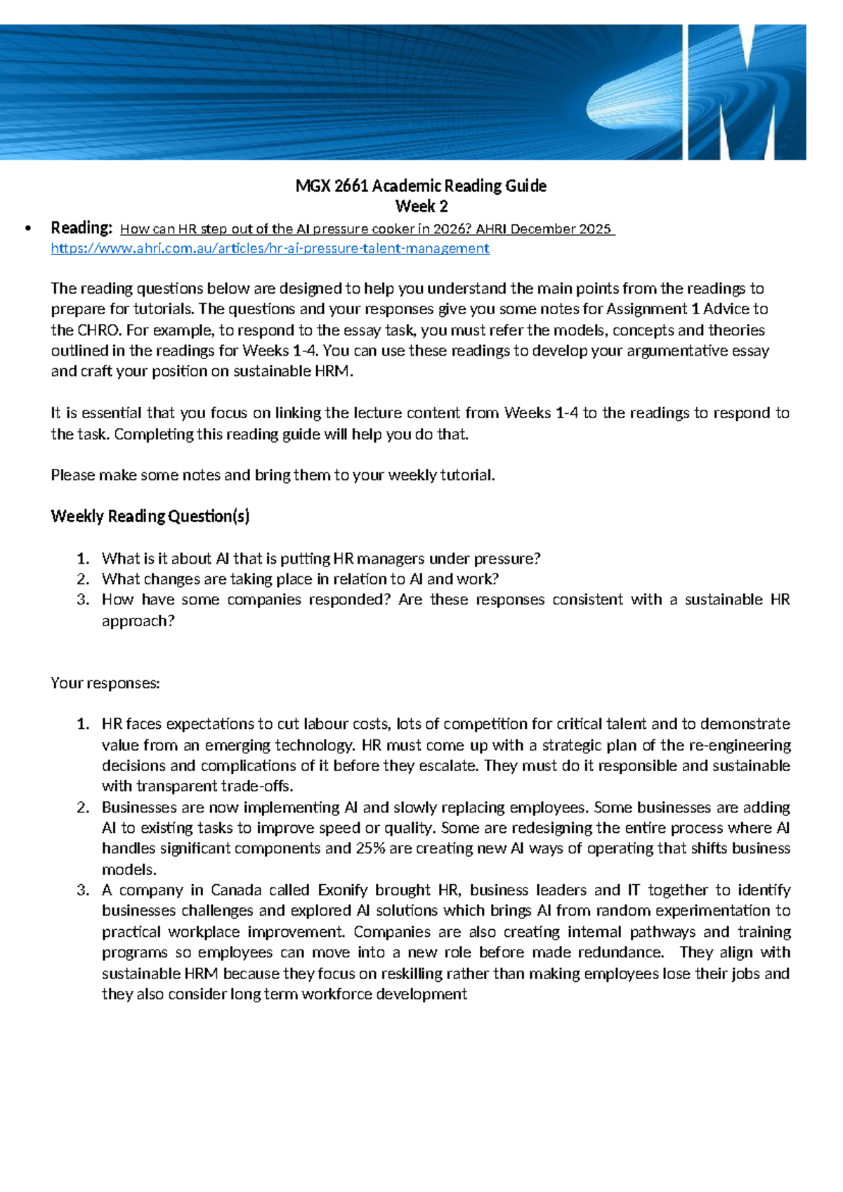 MGX 2661 Week 2 Reading Guide: HR & AI Challenges in 2026 - Studocu