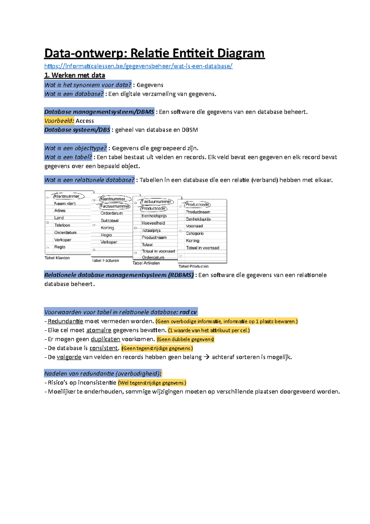 Data-ontwerp: Entiteit-Relatie Diagram en Sleutels Uitleg - Studocu