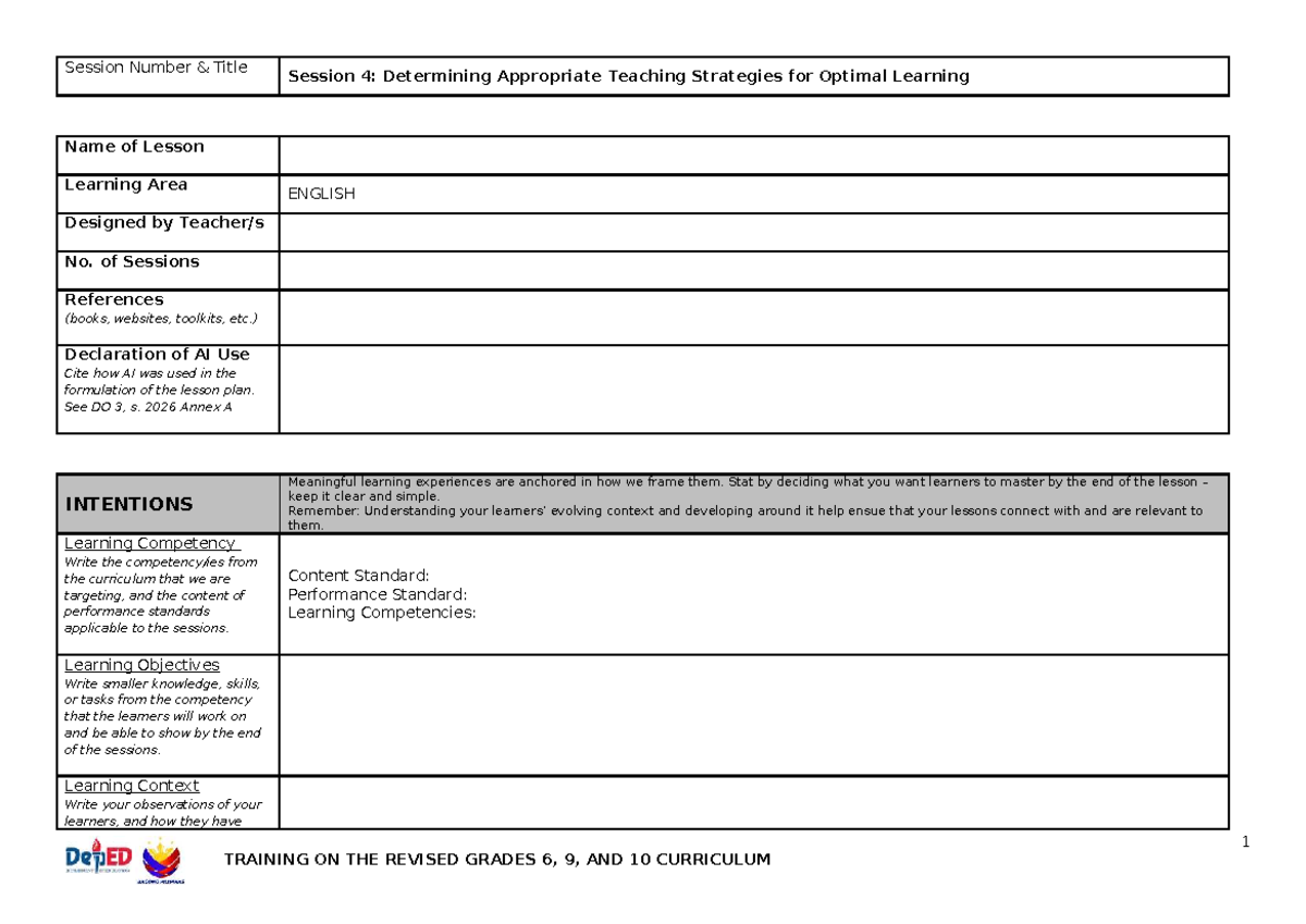 Training on Revised Grades 6, 9, and 10 Curriculum: Session 4 Lesson ...