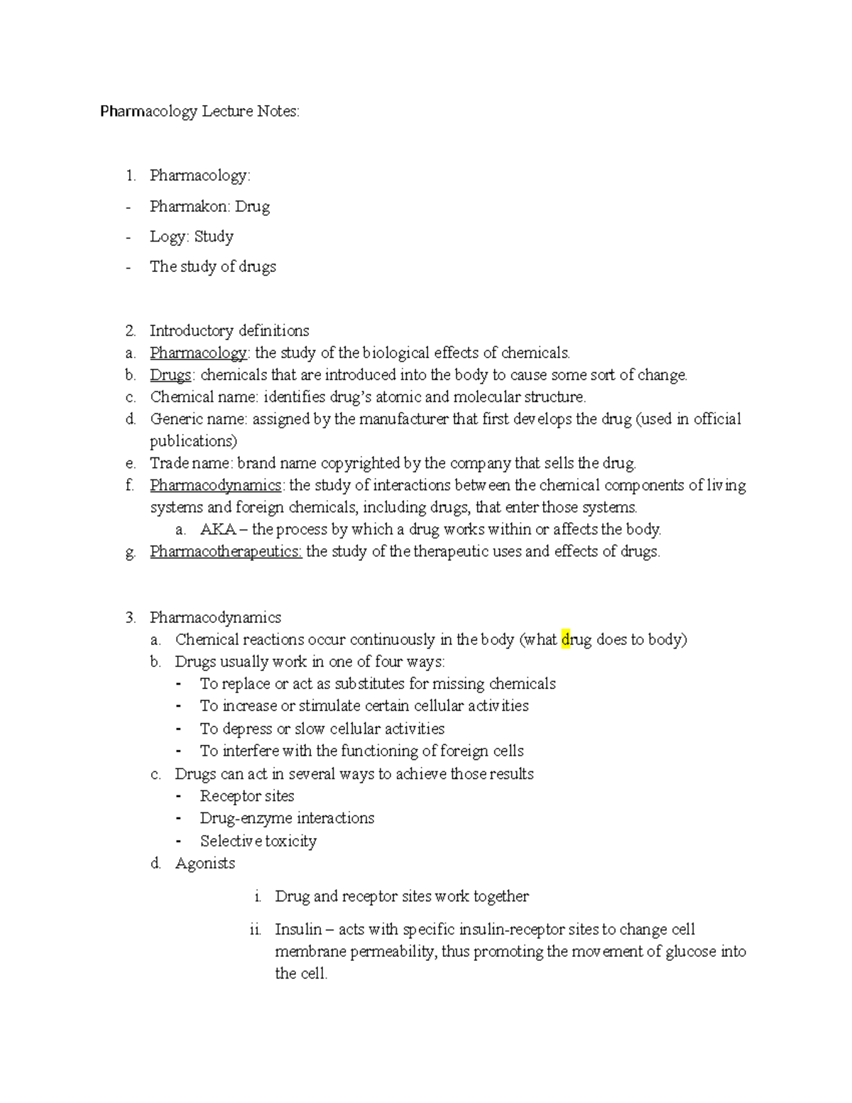 Pharmacology Lecture Notes: Study of Drug Effects & Interactions - Studocu