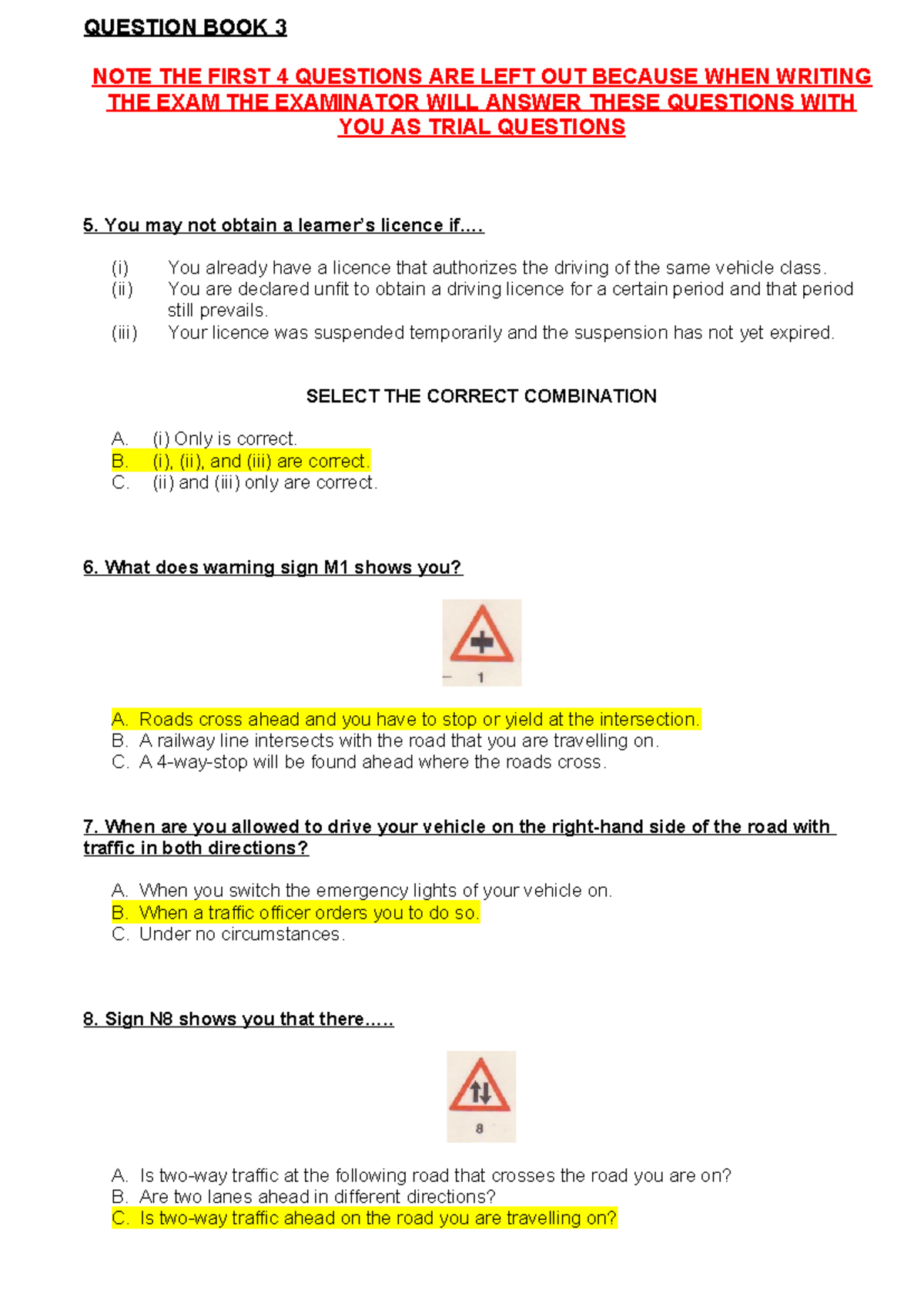 Code 3 Driver's Exam Question Book: Key Concepts and Answers - Studocu