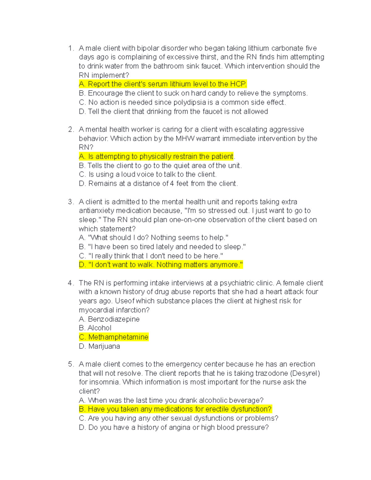 Hesi Psych V1 Final Exam Review: Key Nursing Interventions and Cases ...