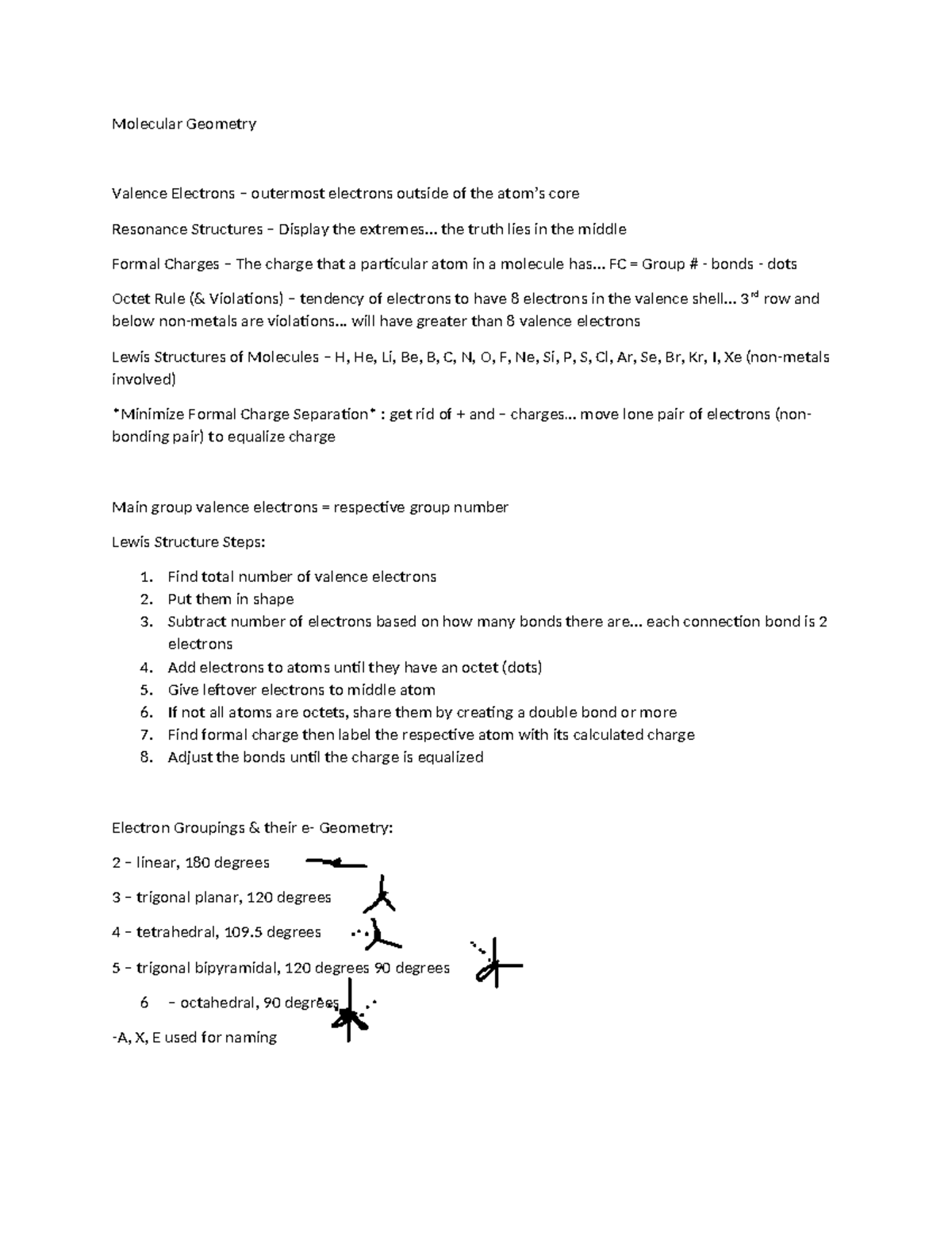 Molecular Geometry Notes: Valence Electrons & Resonance Structures ...