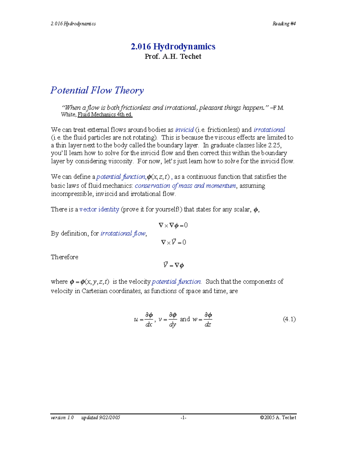 Potential Flow Theory - 2 Hydrodynamics ####### Prof. A. Techet ...