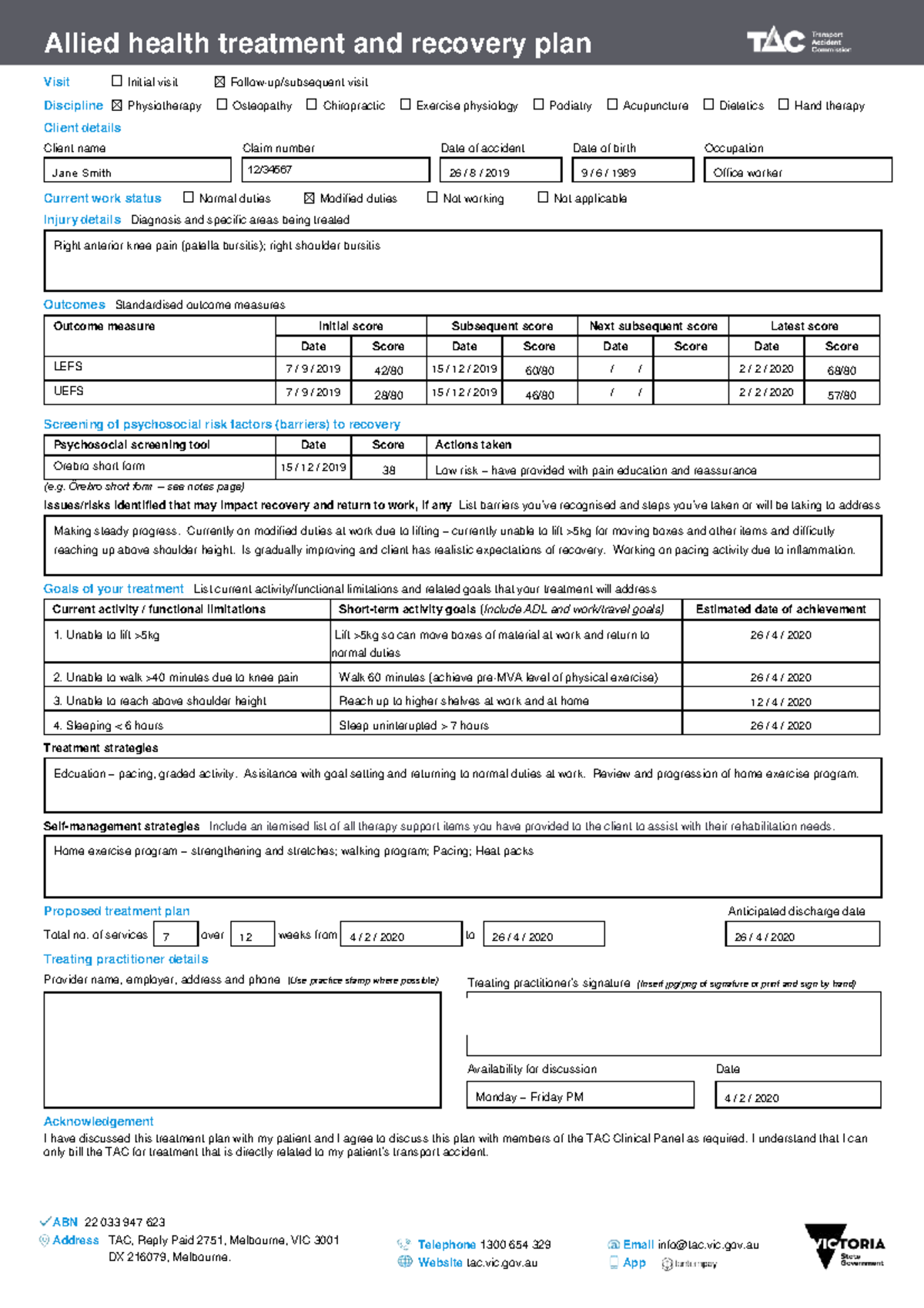 Allied Health Treatment & Recovery Plan (AHTRP) - Initial Visit - Studocu