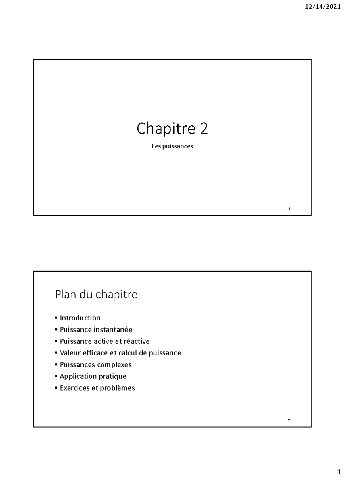 Chapitre 2 - Introduction aux puissances (Actives, Réactives, Complexes) - Studocu