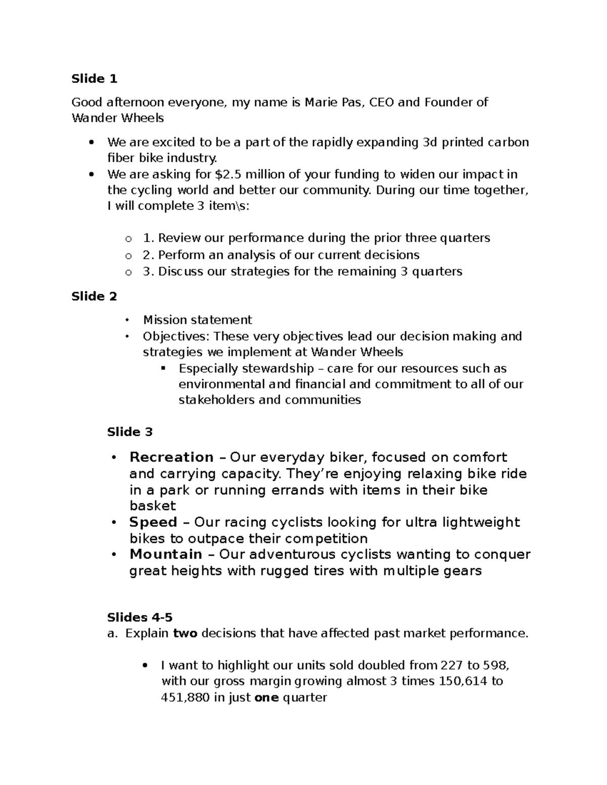 C216 Task 1: Wander Wheels Business Analysis and Strategy Presentation ...