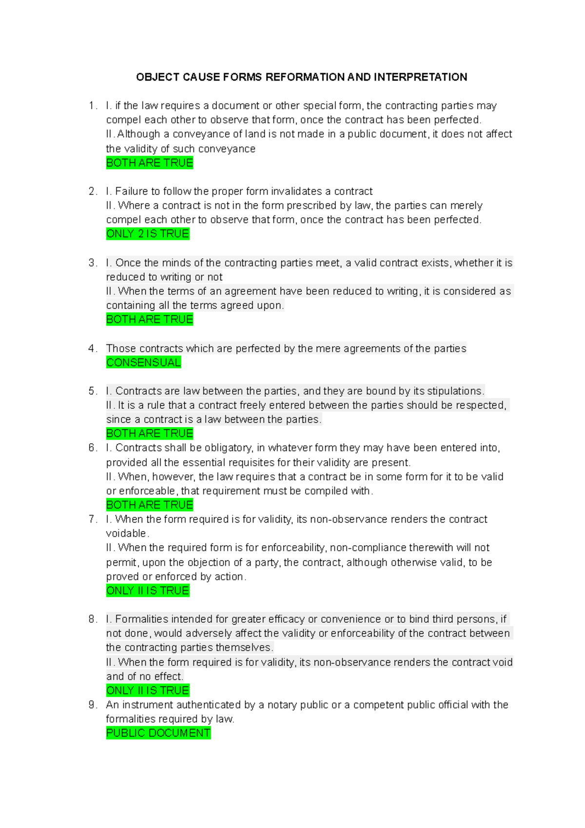 Object Cause Forms Reformation and Interpretation of Contracts - OBJECT CAUSE FORMS REFORMATION ...