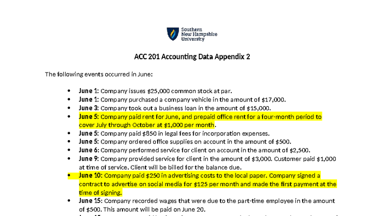 ACC 201 Accounting Data Appendix 2: June Transactions Overview - Studocu