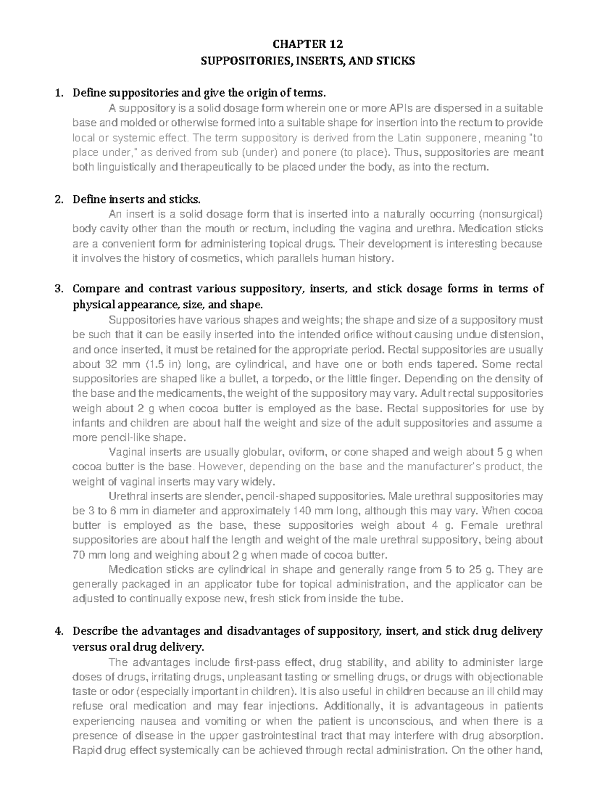 Chapter 12: Overview of Suppositories, Inserts, and Medication Sticks ...