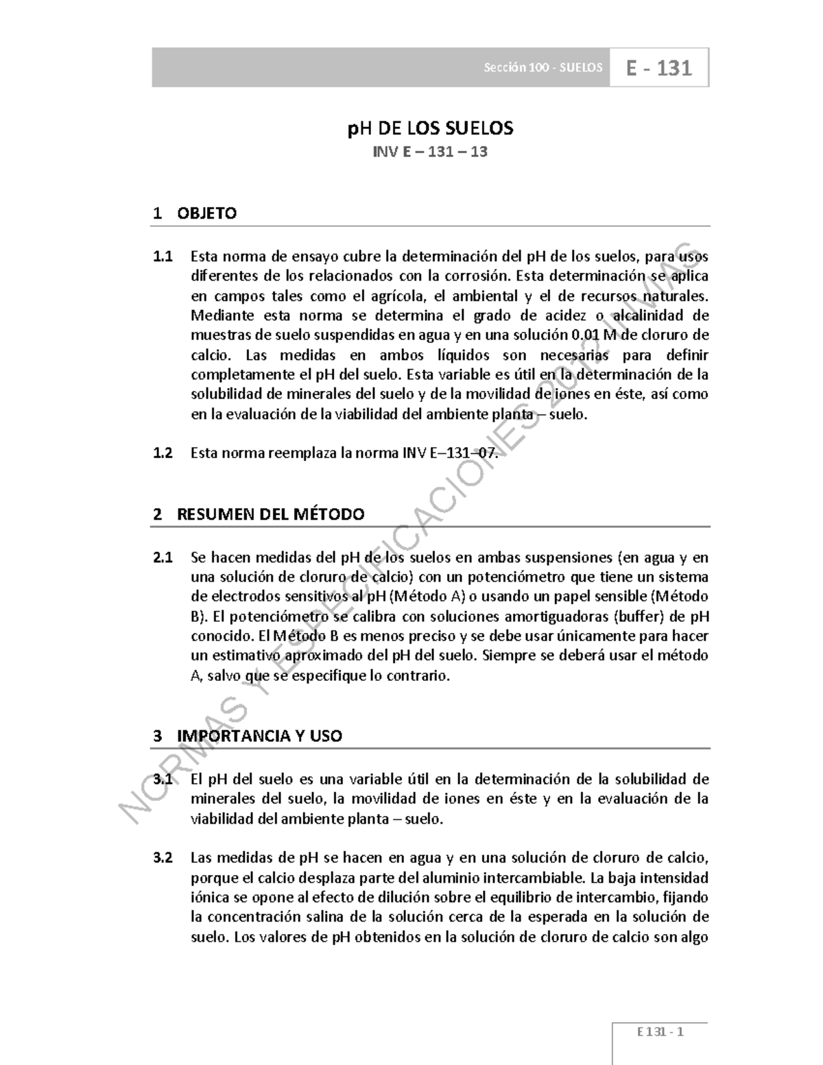 INV-131-13 - Determinación del pH en Suelos: Método de Ensayo - Studocu