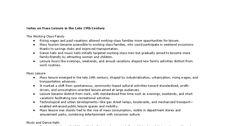 Mass Leisure in the Late 19th Century: A Study of Working-Class ...