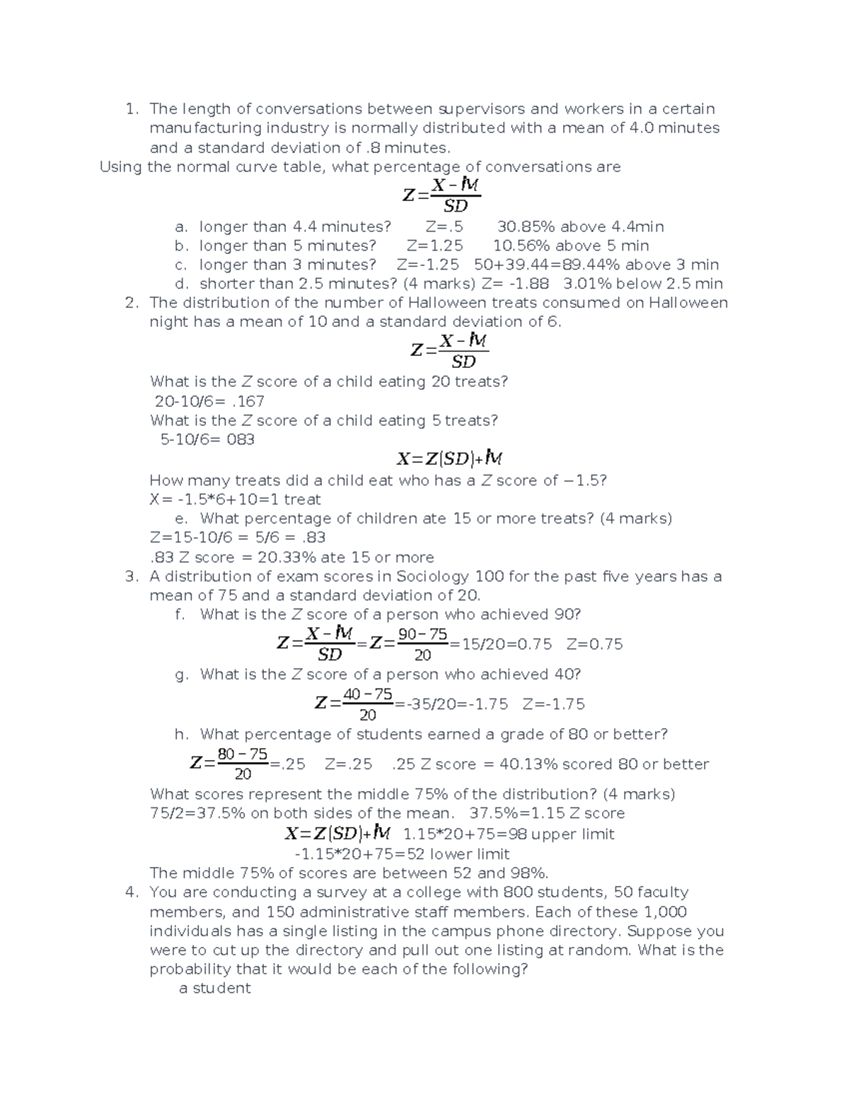 SOCI301 Assignment #4: Z-Scores and Probability Concepts Explained - Studocu