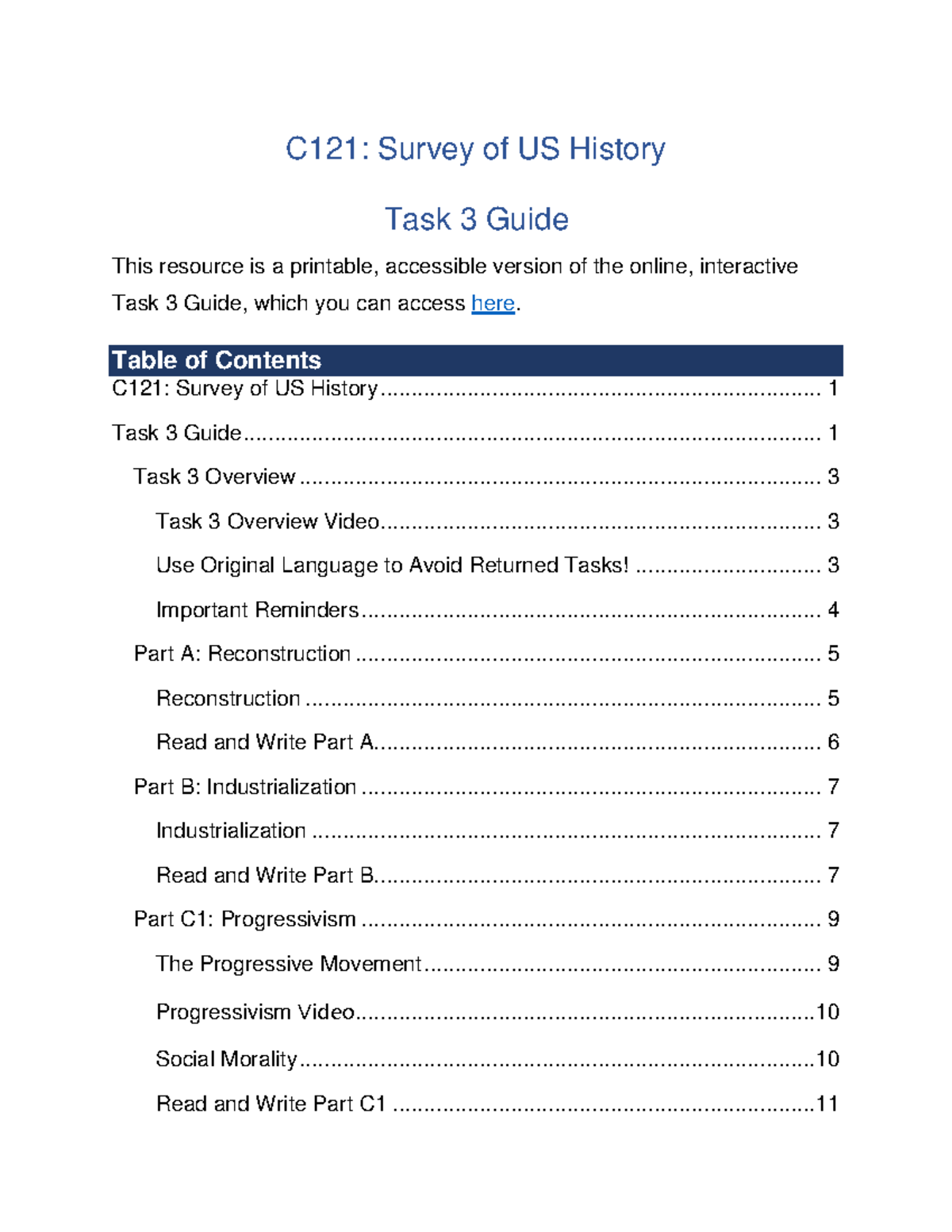 Task 3 guide - C121: Survey of US History Task 3 Guide This resource is ...