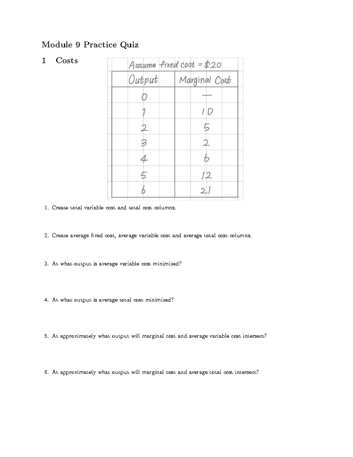 Module 9 Practice Quiz 1: Costs and Productivity Analysis - Studocu