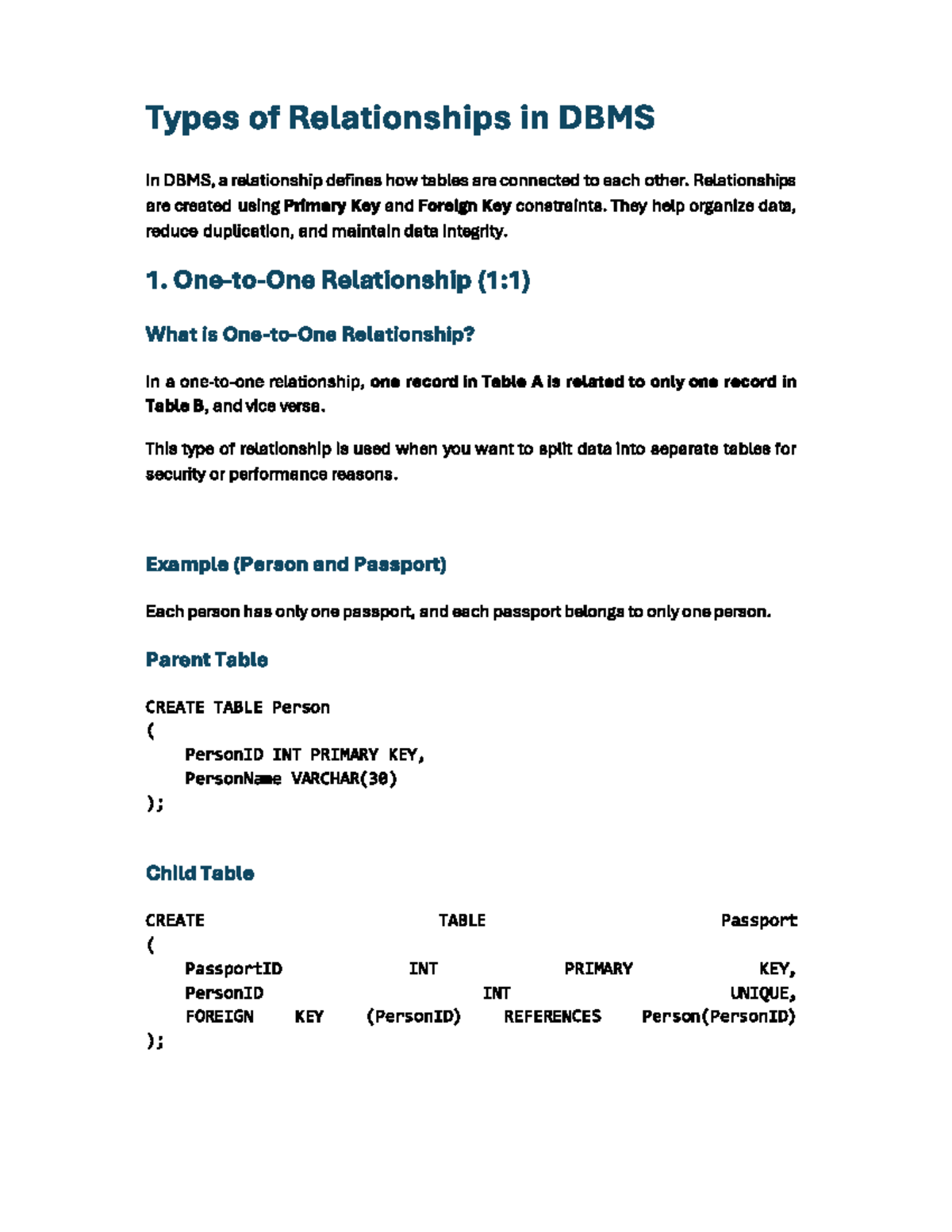 SQL Server (CS101) - Understanding Types of Relationships in DBMS - Studocu