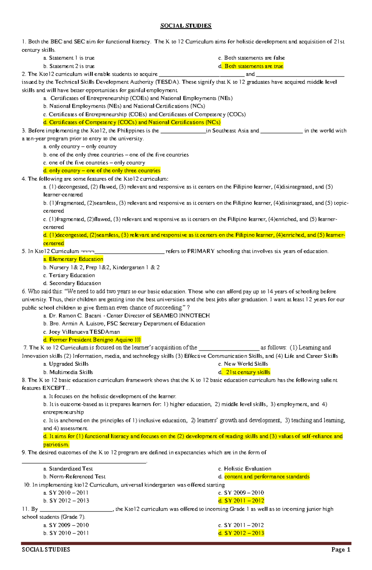 250 Social Science Questions & Answers for Majors (Study Guide) - Studocu