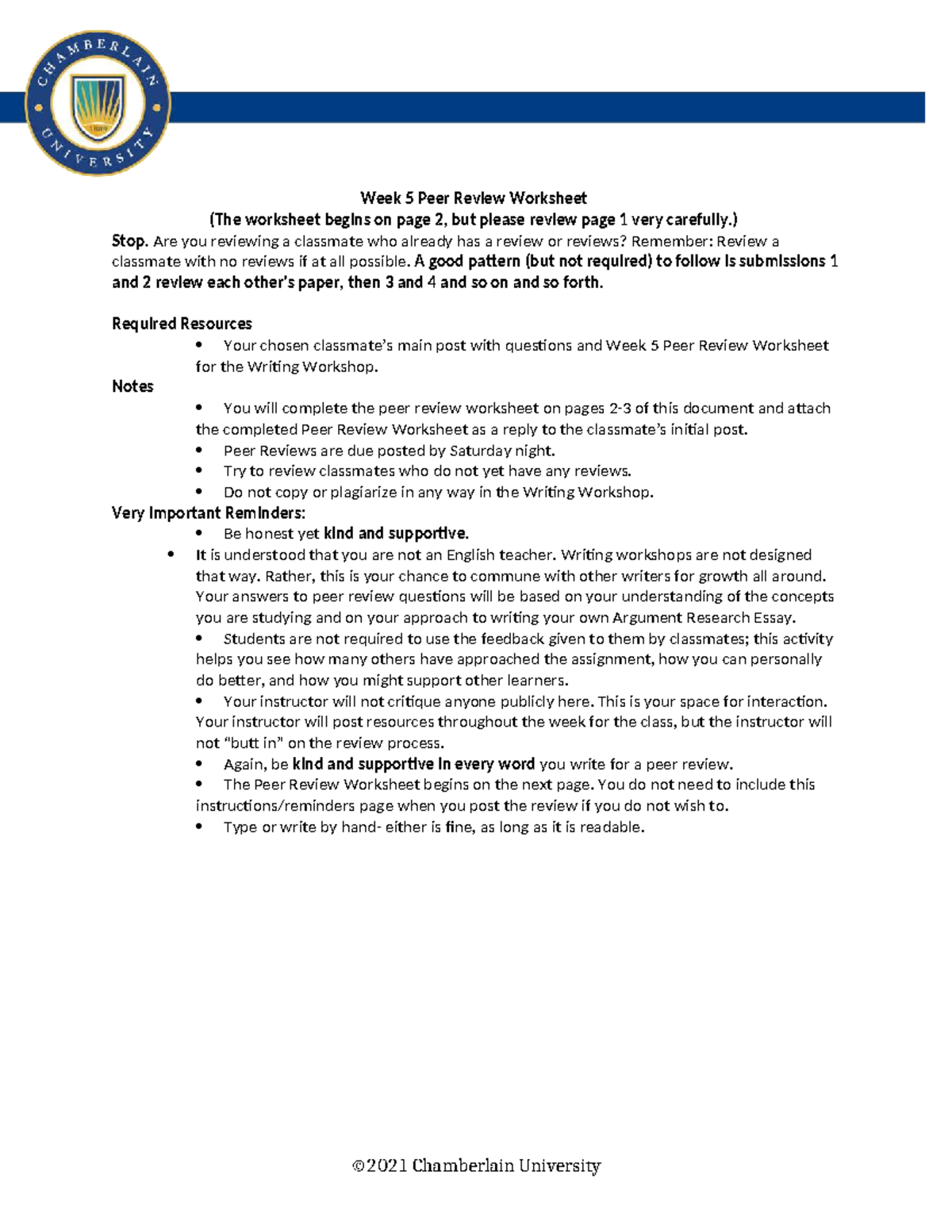 ENGL148 Week 5 Peer Review Worksheet and Guidelines - Studocu