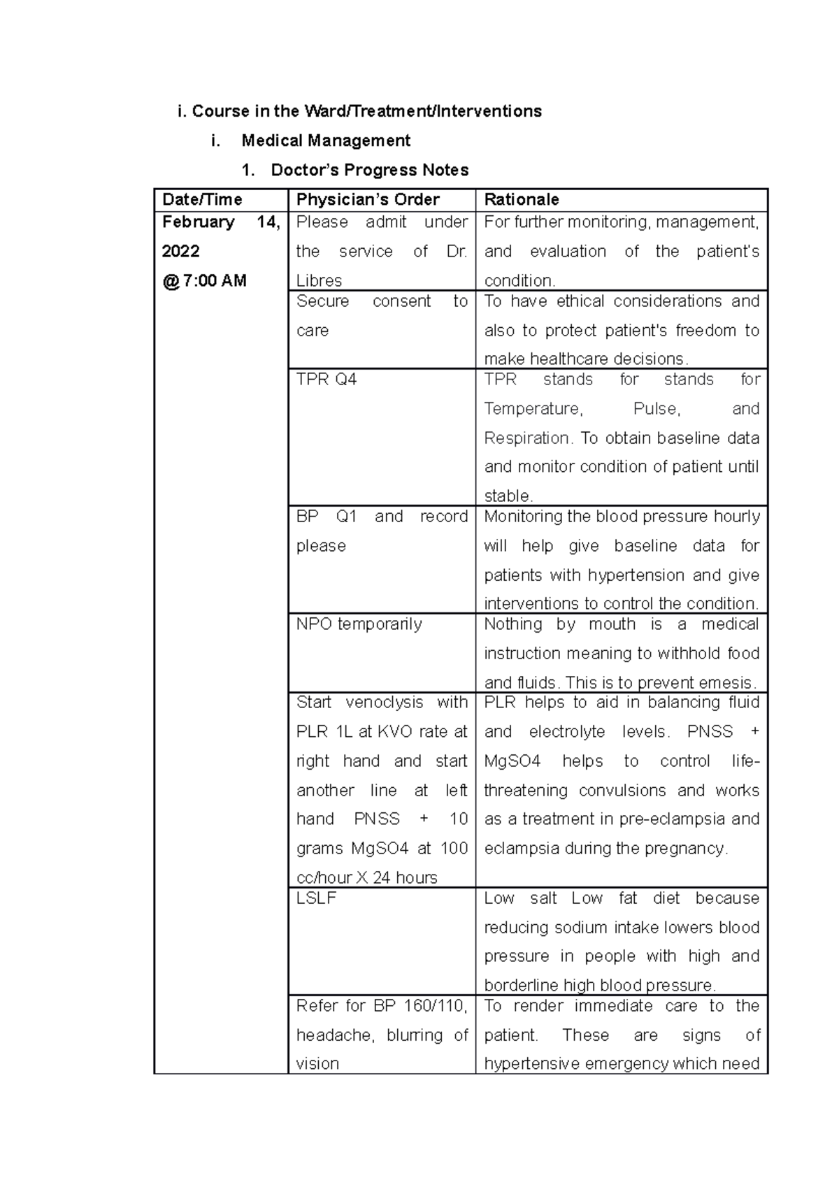 Course in the Ward: Medical Management and Interventions Overview - Studocu