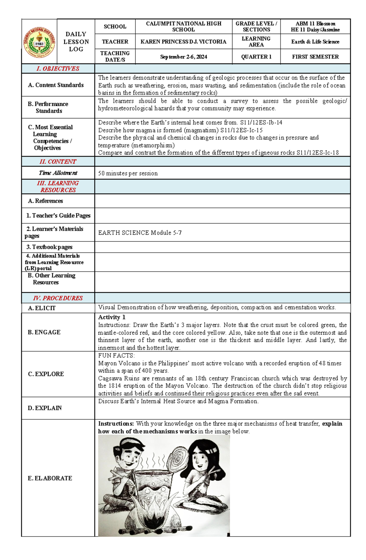 EALS-Week6-DLL - Lesson Plan on Earth & Life Science - Studocu