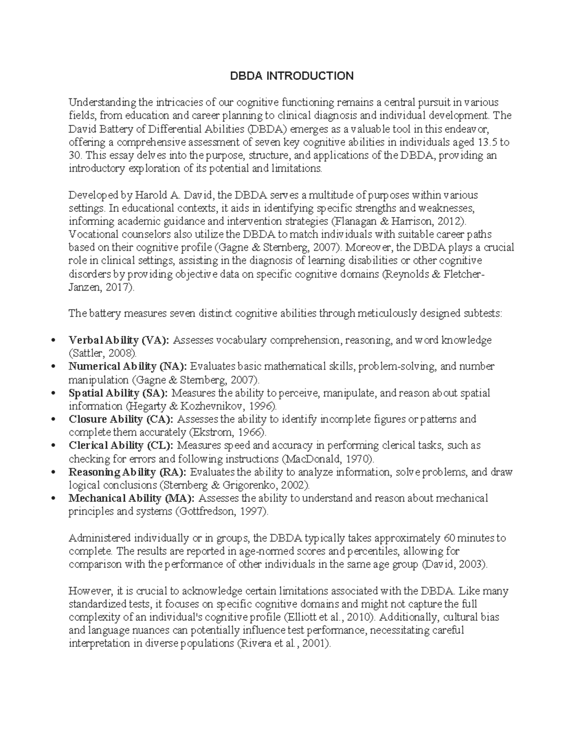 DBDA 101: An Introductory Guide to Cognitive Abilities Assessment - Studocu